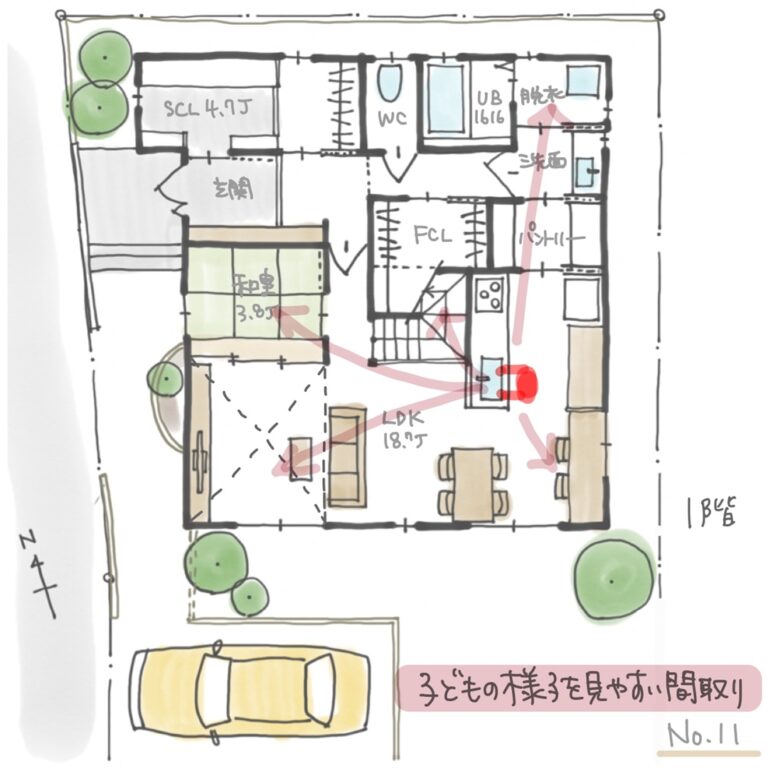 吹抜けリビングのある、家事ラク回遊動線の間取り【42坪4LDK2階建】No.11 | みゆう間取り相談室