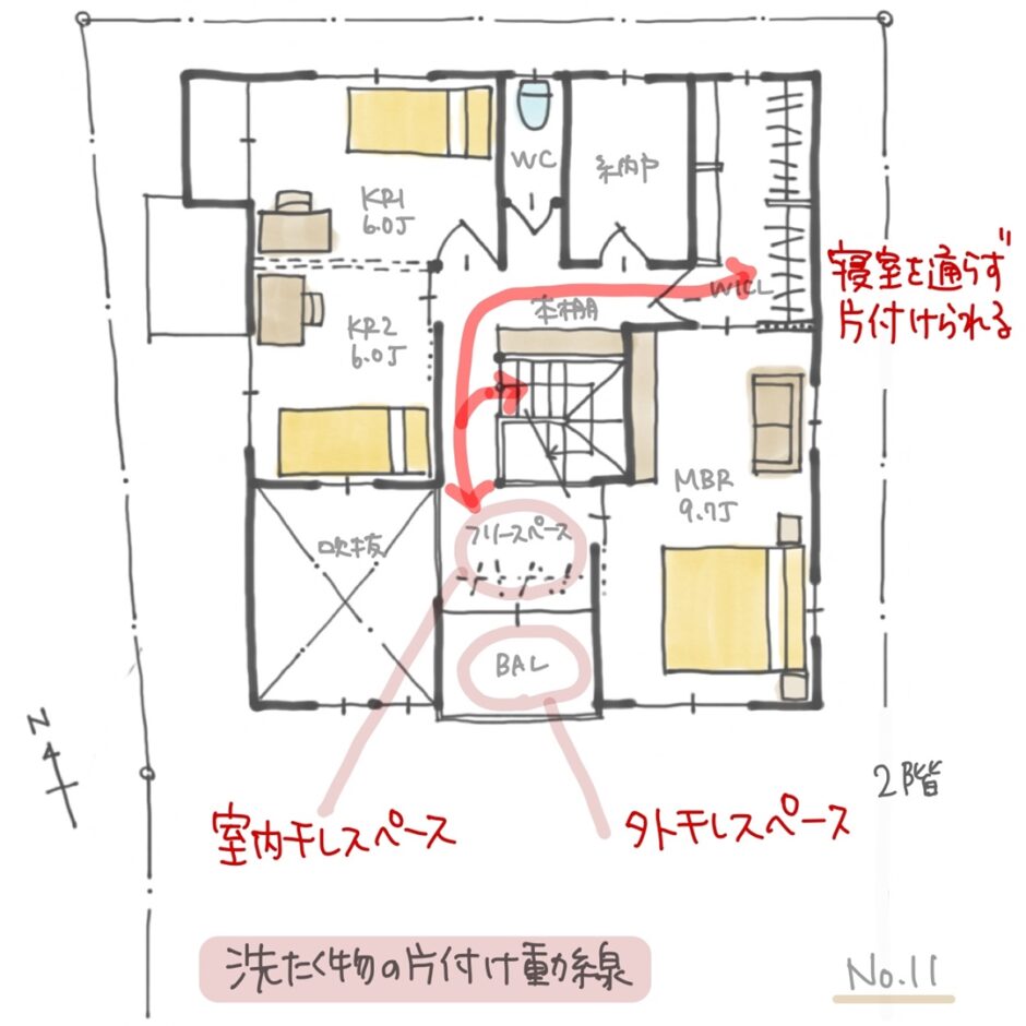 吹抜けリビングのある、家事ラク回遊動線の間取り【42坪4LDK2階建】No.11 | みゆう間取り相談室