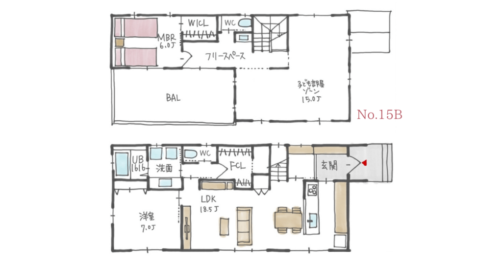 将来間仕切りできる広い子ども部屋のある間取り【35坪5LDK2階建】No.15B | みゆう間取り相談室