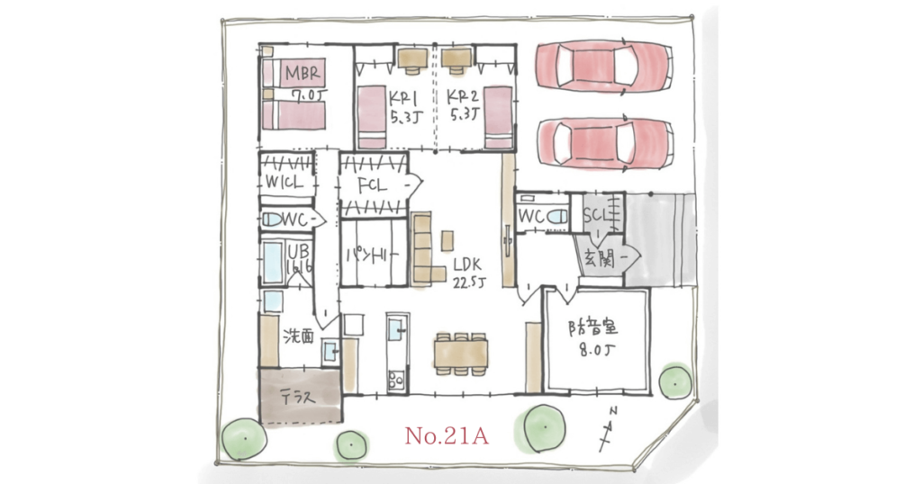 収納を集中させた、洗濯動線の良い平屋建の間取り【39坪4LDK平屋建】No.21A | みゆう間取り相談室