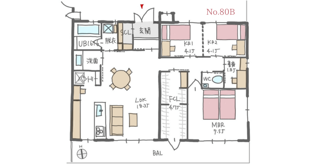 家の中心にファミリークローゼットを設けたマンションの間取り【26坪3LDK】No.80B | みゆう間取り相談室