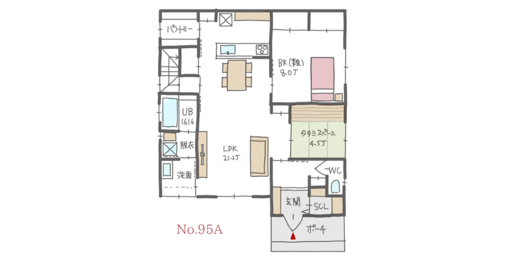 完全同居型二世帯住宅で共に暮らす家族各々の空間がある家【42坪3LDK2階建】No.95A | みゆう間取り相談室