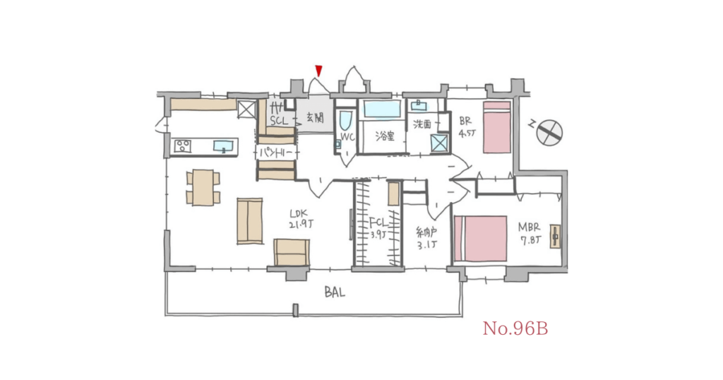 シューズクロークとパントリーを設けたマンションリノベーション間取り【28坪2LDK】No.96B | みゆう間取り相談室