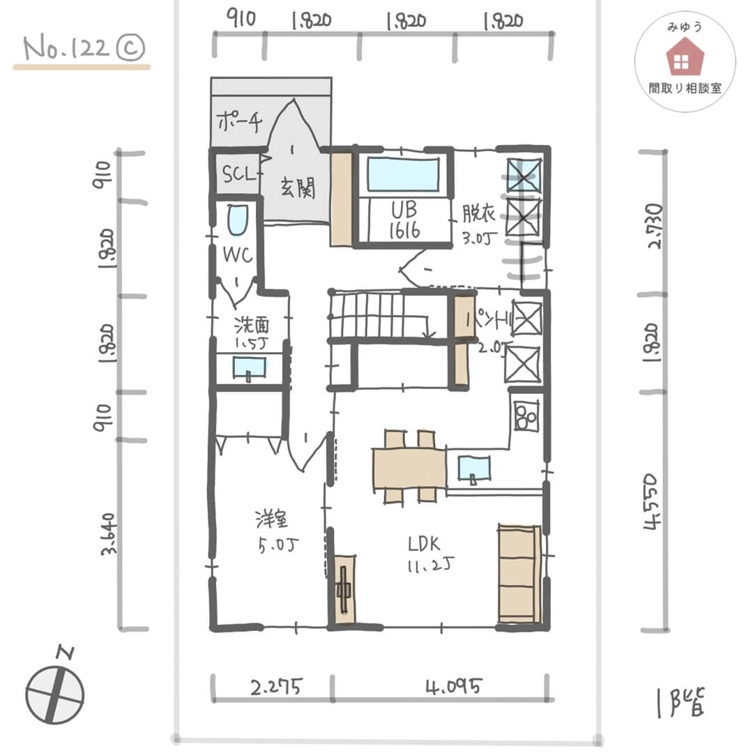 【32坪4LDK2階建】キッチンとランドリーがパントリー経由で繋がる間取り（No.122C） | みゆう間取り相談室