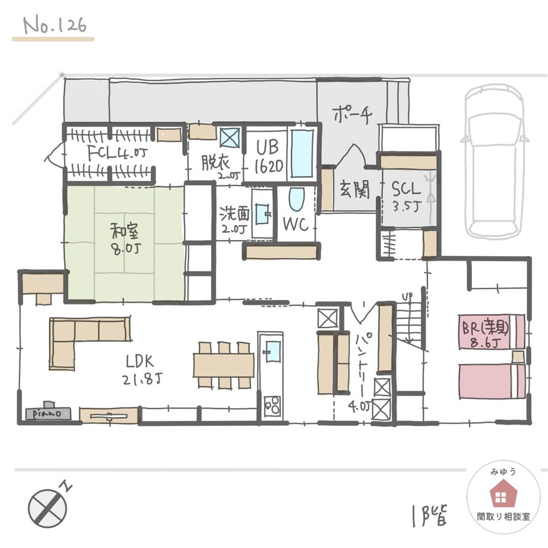 廊下や水回りが広く、将来介護しやすい完全同居型二世帯住宅の間取り【49坪5LDK2階建】No.126 | みゆう間取り相談室