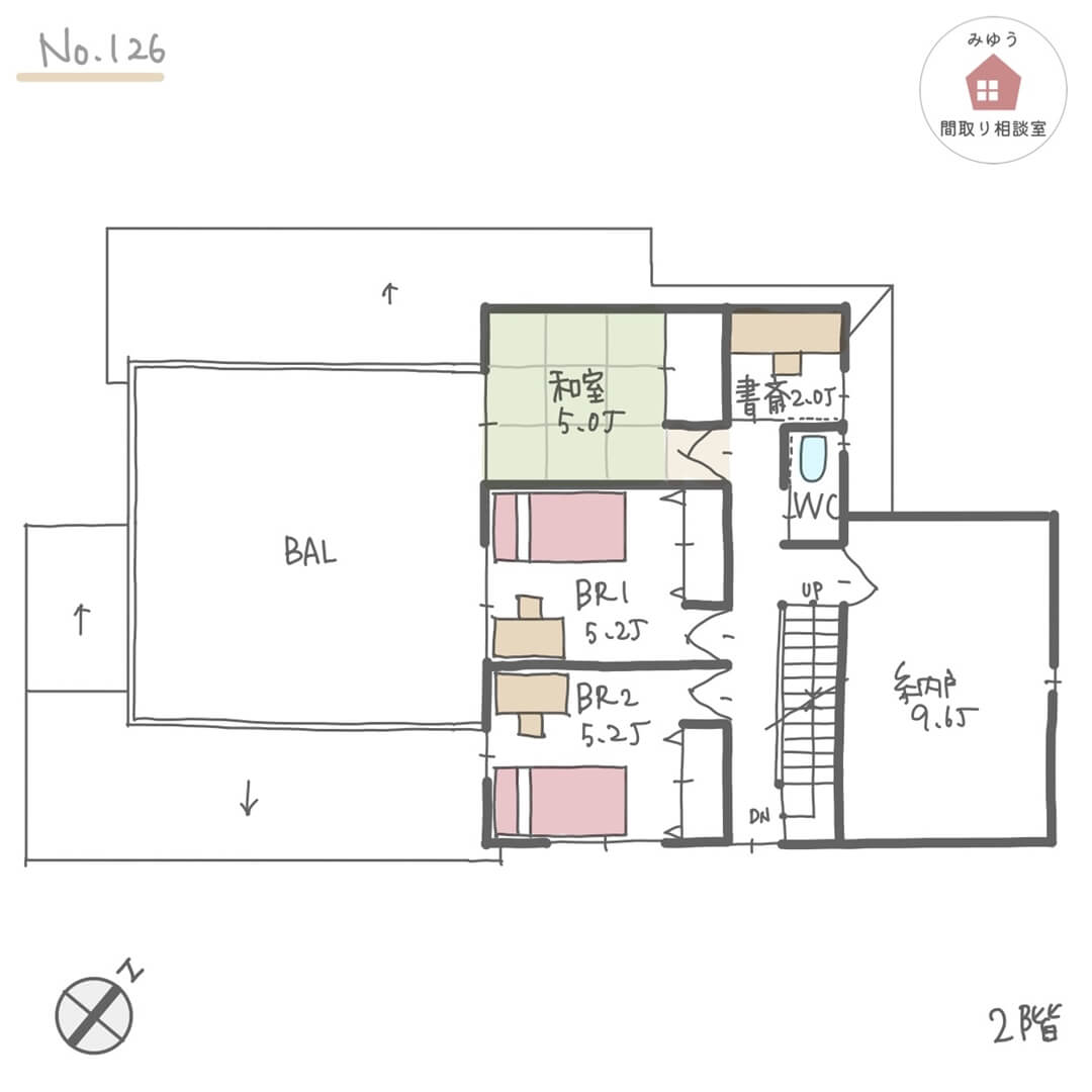 廊下や水回りが広く、将来介護しやすい完全同居型二世帯住宅の間取り【49坪5LDK2階建】No.126 | みゆう間取り相談室