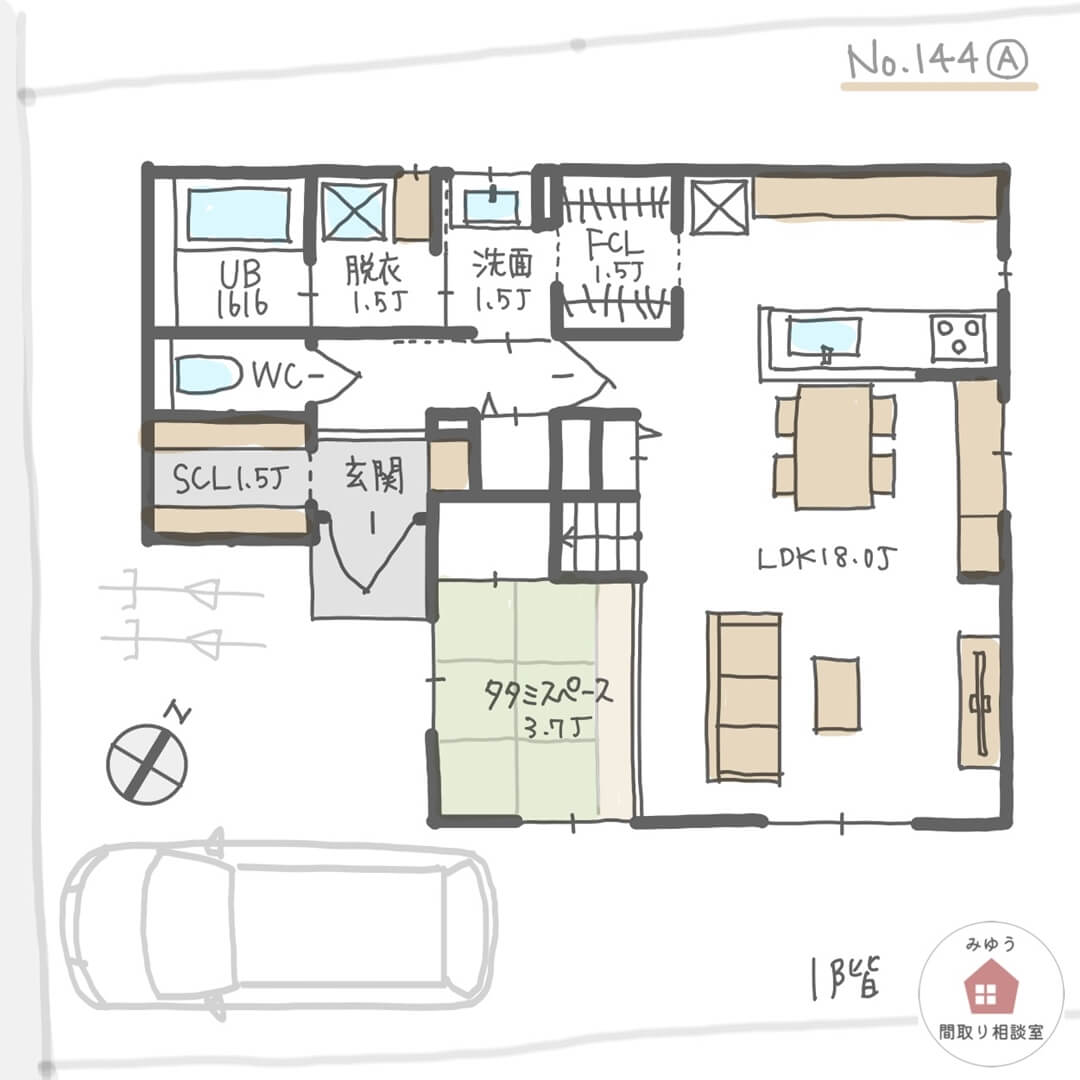 キッチンと洗面所の間にファミクロを設けた水回り集中間取り【32坪4LDK2階建】No.144A | みゆう間取り相談室