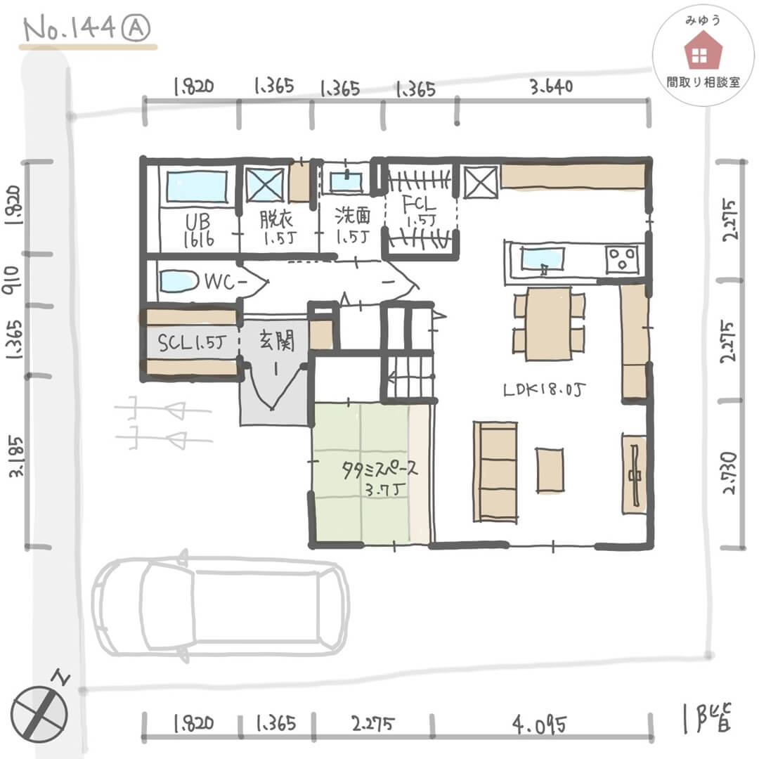 キッチンと洗面所の間にファミクロを設けた水回り集中間取り【32坪4LDK2階建】No.144A | みゆう間取り相談室
