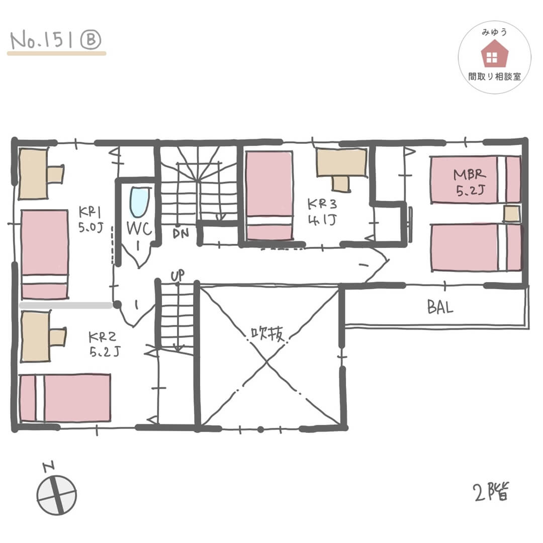 洗面脱衣別で洗濯物を畳める畳スペースが洗面所の隣にある間取り【32坪4LDK2階建】No.151B | みゆう間取り相談室