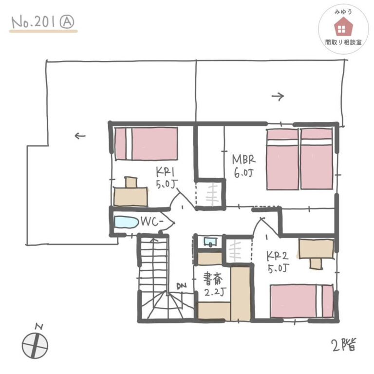 LDKにおもちゃで遊べるフリースペースやスタディスペースがある子育てしやすい間取り【33坪3LDK2階建】No.201A | みゆう間取り相談室