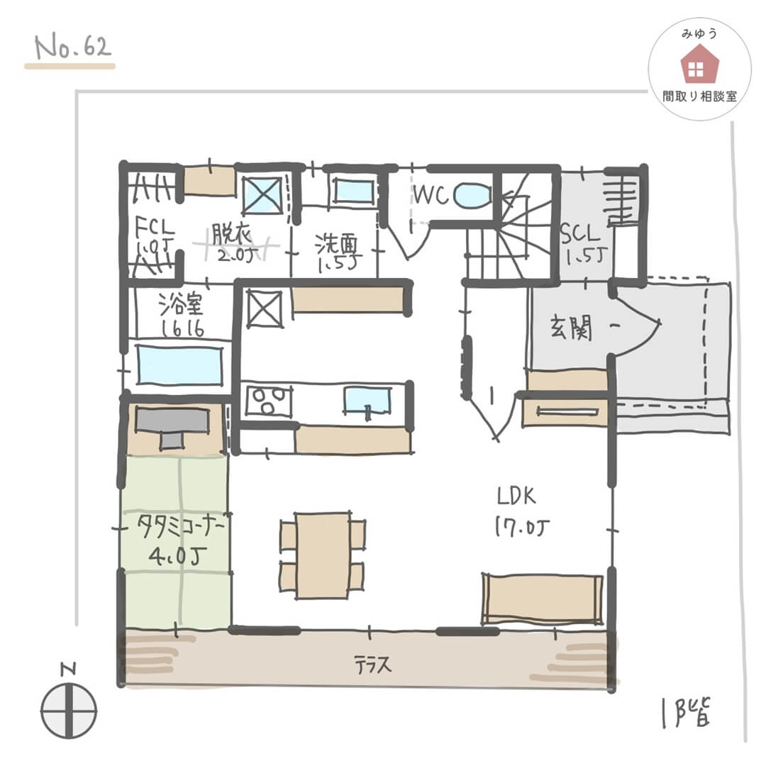 洗面・脱衣室別の家事動線の良い間取り【32坪3LDK2階建】No.62 | みゆう間取り相談室