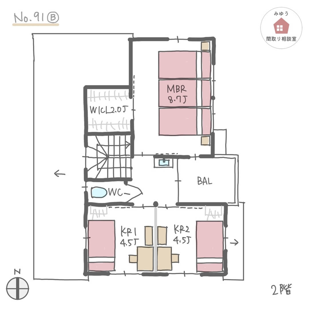 室内干しできる広い脱衣室と外干しバルコニーへの動線も良い間取り【32坪3LDK2階建】No.91B | みゆう間取り相談室