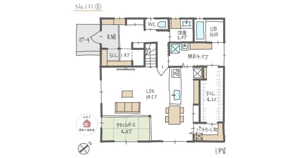 家族の様子が見やすい、1階が真四角の回遊動線間取り【38坪3LDK2階建】No.131E | みゆう間取り相談室
