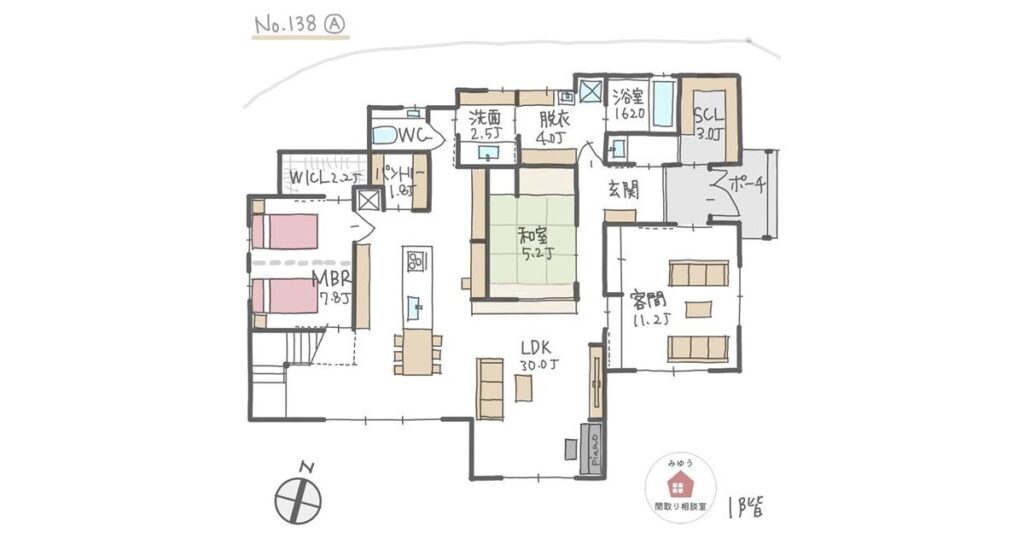 玄関土間から直に入れる客間がある間取り【65坪5LDK2階建】No.138A | みゆう間取り相談室