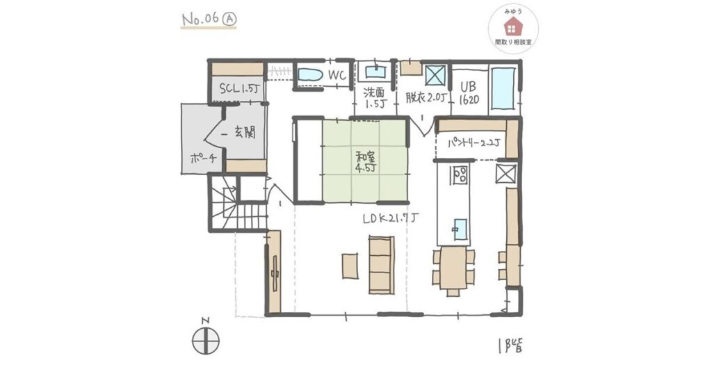 帰宅後手洗いうがい、片付けがしやすい水回り回遊動線間取り【40坪5LDK2階建】No.06A | みゆう間取り相談室