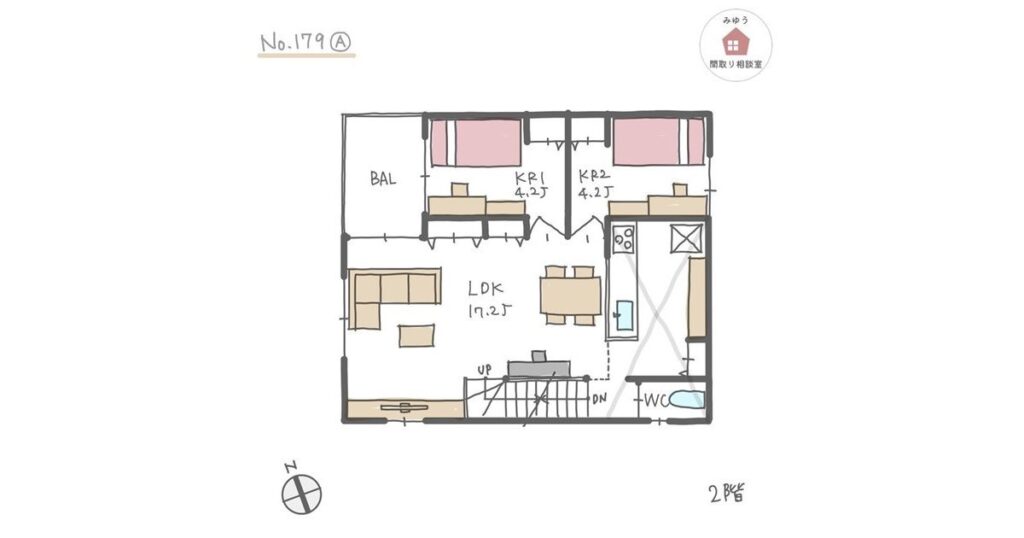 洗面所の隣に2種類のファミリークローゼットがある収納充実した間取り【28坪3LDK2階建】No.179A | みゆう間取り相談室