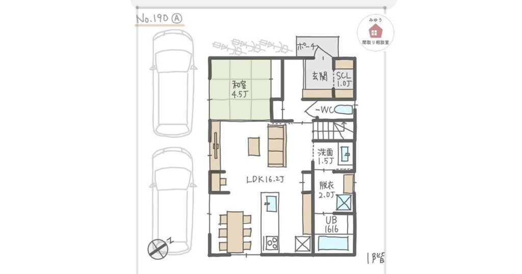 LDKの隣に和室があり、リビング階段で総二階の間取り【33坪5LDK2階建】No.190A | みゆう間取り相談室