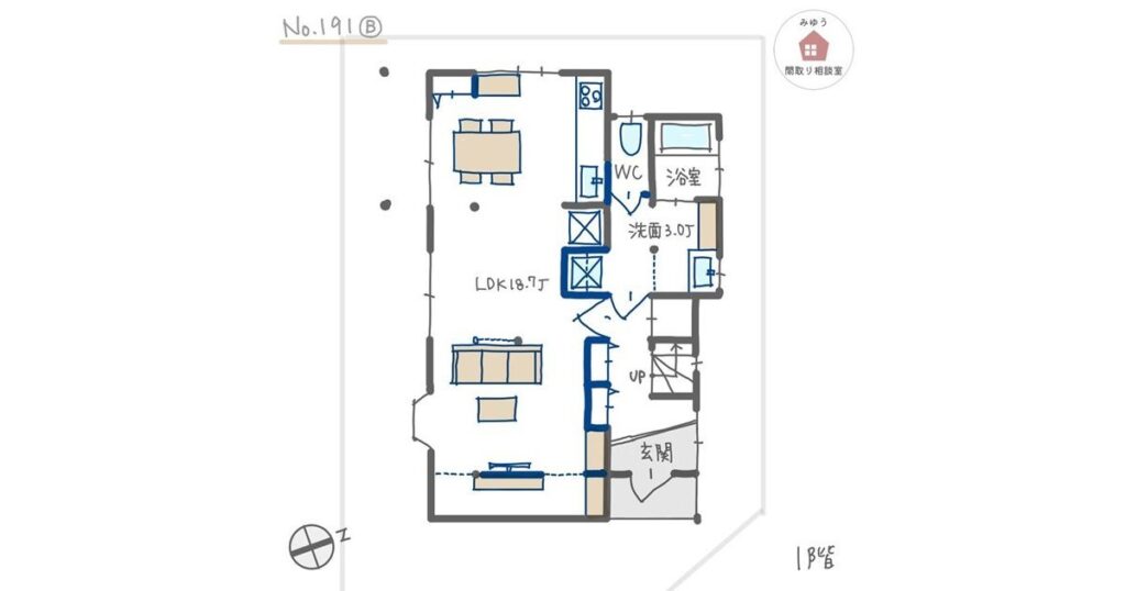 リビングにテレビ裏収納を設けた木造住宅リノベーション間取り【26坪3LDK2階建リノベーション】No.191B | みゆう間取り相談室